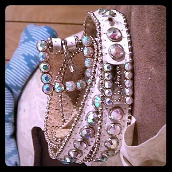 b.b simon | Accessories | Bb Simon Leather Belt With Swaroski Crystals ...